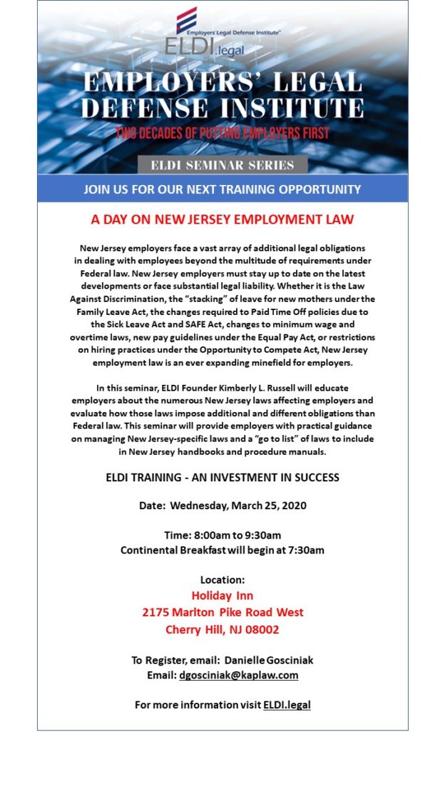 A Day On New Jersey Employment Law Kaplin Stewart